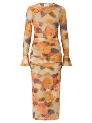Cinq À Sept Cinq A Sept Floral Print Ruched Maxi Dress Orange