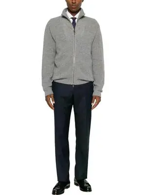 Canali Ribbed Zip-up Cardigan - Grey