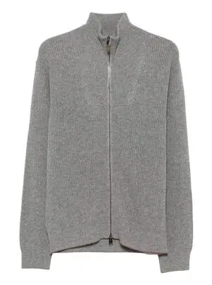 Canali Ribbed Zip-up Cardigan - Grey