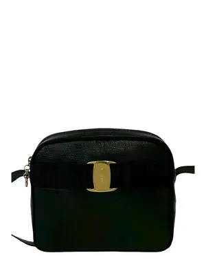 FERRAGAMO 20th Century Lizard Embossed Leather Vara Crossbody Bag - Black