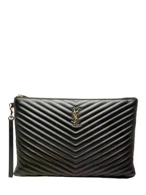 Saint Laurent Chevron Calfskin Cassandre Document Holder Clutch Bag - Black