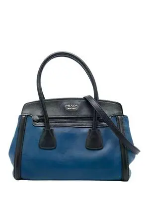 Prada 2013-2026 Bicolor Saffiano Trimmed City Calf Double Zip Satchel - Blue