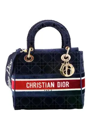 Dior Christian Dior Lady D-Lite Bag Cannage Embroidered Velvet Medium Tote Bag Blue