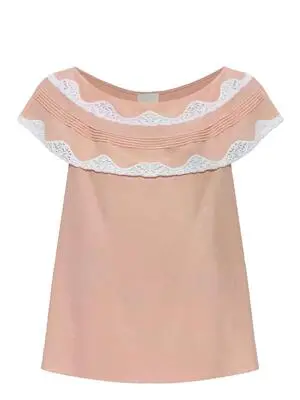 Posse Posse’ Tabitha Lace-Trimmed Pleated Blouse Pink
