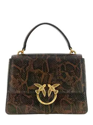 Pinko Medium Love One Light Python-print Handbag - Brown