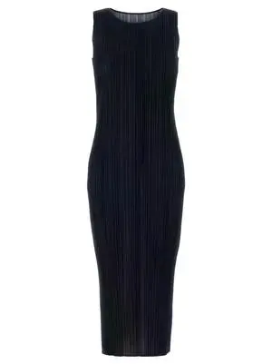 Issey Miyake Pleated Sleeveless Midi Dress - Blue