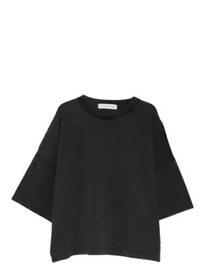 STAY HUMAN ON EARTH Raw-edge Drop-shoulder T-shirt