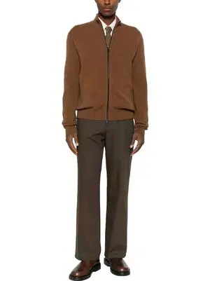 Canali Ribbed Knit Zip-up Sweater - Brown