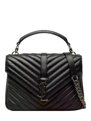 Saint Laurent 2016 Medium Chevron Sheepskin Monogram College Satchel Black