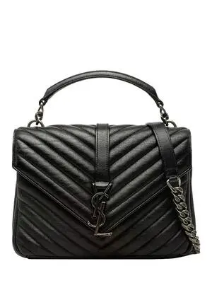 Saint Laurent Medium Chevron Sheepskin Monogram College Satchel - Black