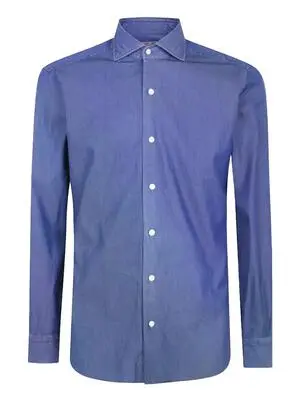 BARBA NAPOLI Spread-collar Button-up Shirt - Blue