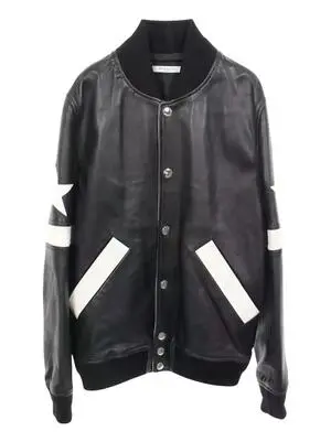 GIVENCHY Givenchy Black And White Star Patch Leather Bomber Jacket