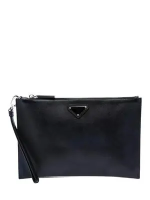 Prada Saffiano Leather Wristlet Clutch Bag - Black