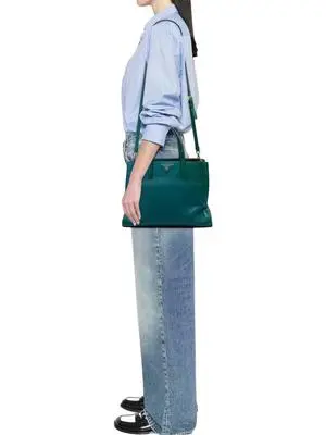 Prada 2013-2015 Saffiano Soft Triple Pocket Tote Satchel - Green