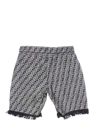 Fendi Zucca Monogram Denim Shorts With Fringe - Blue