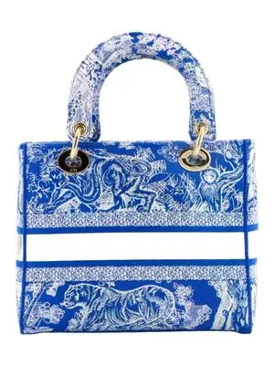 Dior Lady D-lite Bag Embroidered Canvas Medium Satchel - Blue