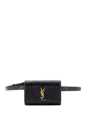 SAINT LAURENT Classic Monogram Kate Crocodile Embossed Leather Mini Belt Bag