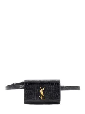 Saint Laurent Classic Monogram Kate Crocodile Embossed Leather Mini Belt Bag - Black