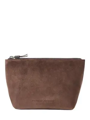 Brunello Cucinelli Suede Cosmetic Case - Brown