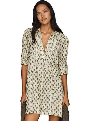 PILCRO Tallulah 100% Cotton Mi Dress - Green Pattern