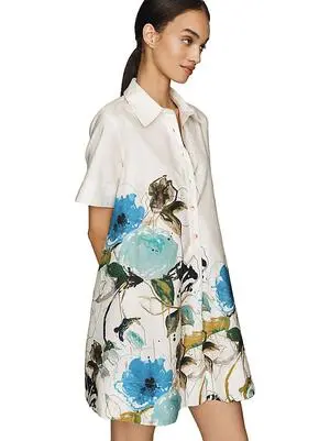 Anthropologie Pollie 100% Cotton Swing Dress - Blue Pattern
