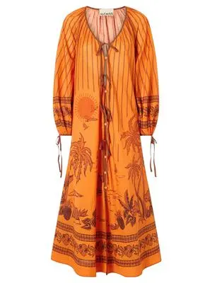 ALEMAIS Boathouse Printed Cotton-voile Midi Dress - Orange