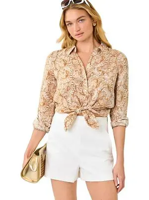 Lilly Pulitzer® Lilly Pulitzer Sea View Linen Button Down Shirt Iced Latte