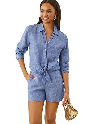 Lilly Pulitzer® Sea View Linen Button Down Shirt - Navy