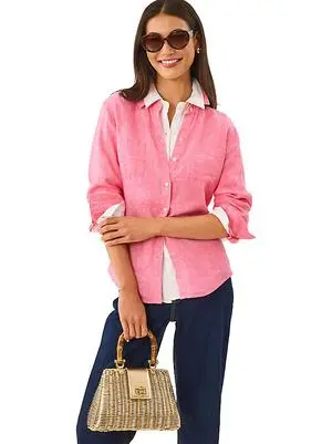 Lilly Pulitzer® Sea View Linen Button Down Shirt - Pink
