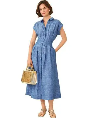 Lilly Pulitzer® Tonya Linen Midi Shirtdress - Navy