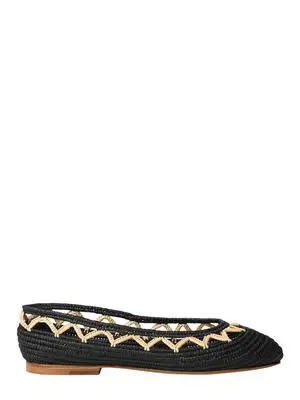 ODISSI Bea Rafia Ballet Flats - Black