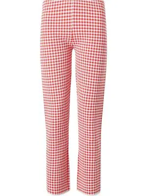 Posse Micah Checked Jersey Straight-leg Capri Pants Red