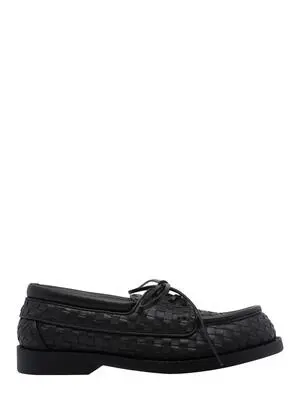 Bottega Veneta Woven Calf Leather Pier Boat Shoes - Brown