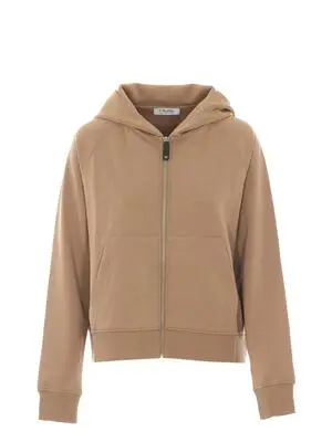Max Mara S Max Mara Zip-Up Hooded Sweatshirt With Embroidered Logo Cream