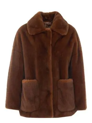 Herno Faux Fur Peacoat - Brown