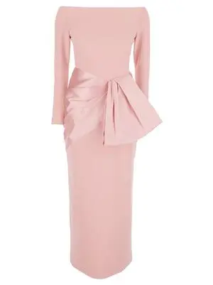 Solace London Rhianne Midaxi Dress Pink Long Dress With V-neck And Long Sleeves In Tech Fabric - Multicolor