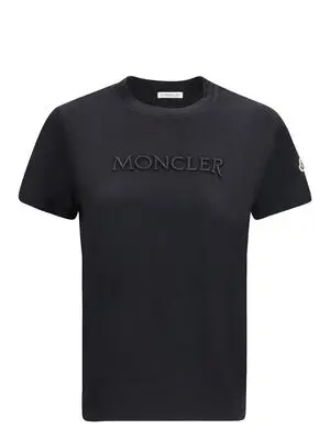 Moncler Cotton T-shirt With Tone-on-tone Embroidered Logo - Black