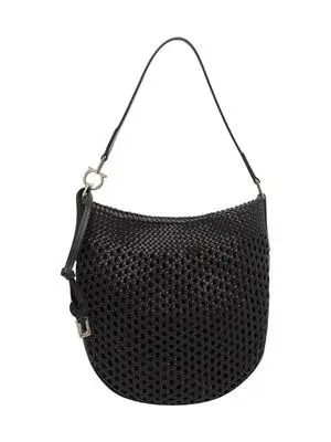 FERRAGAMO Medium Hobo Bag With Gancio Logo - Brown