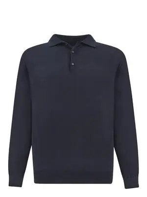 Paul & Shark Polo Shirt In 140's Superfine Merino Wool - Blue
