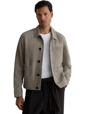 REISS Suede Trucker Jacket - Grey