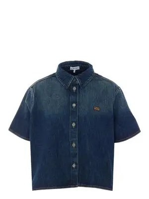 Loewe Short Sleeves Denim Trapeze Shirt With L Logo - Blue