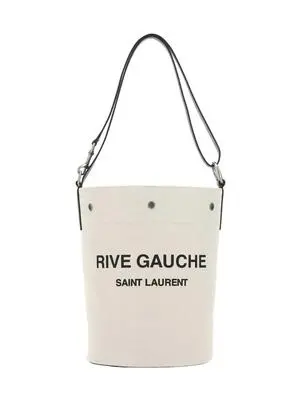 Saint Laurent Ivory Canvas Rive Gauche Bucket Bag - White