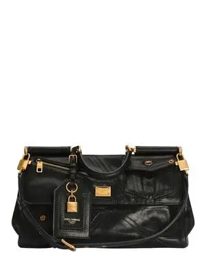 Dolce & Gabbana Biker Patch Calfskin My Sicily Medium Handbag - Black