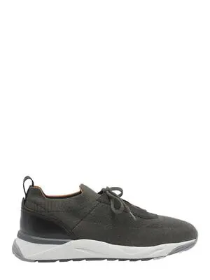 Santoni Fabric Lace-up Sneakers With Leather Details - Green