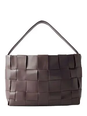 ST. AGNI Woven Large Leather Tote - Brown