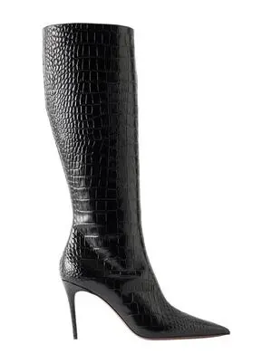 Paris Texas Vera 85 Knee-high Croc-effect Leather Boots - Black