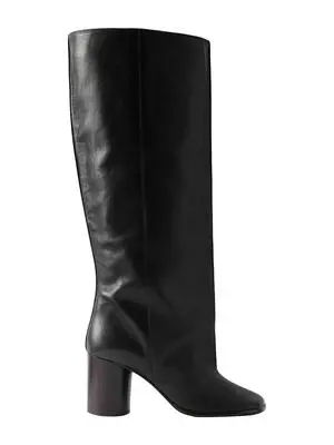 LEMAIRE Crease Leather Knee Boots - Black