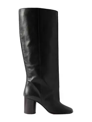 LEMAIRE Crease Leather Knee Boots - Black