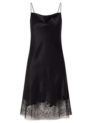 Carine Gilson Lace-trimmed Silk-satin Midi Dress - Black