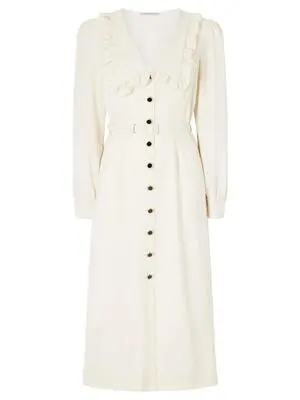 ALESSANDRA RICH Belted Virgin Wool-crepe Midi Dress